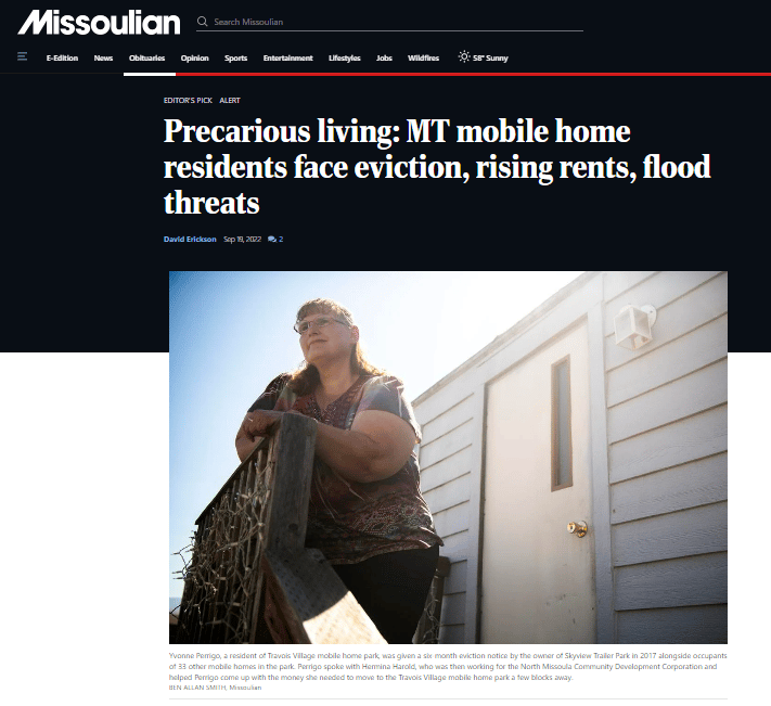 MISSOULIAN: MONTANA MANUFACTURED HOME RESIDENTS FACE EVICTIONS, RISING ...