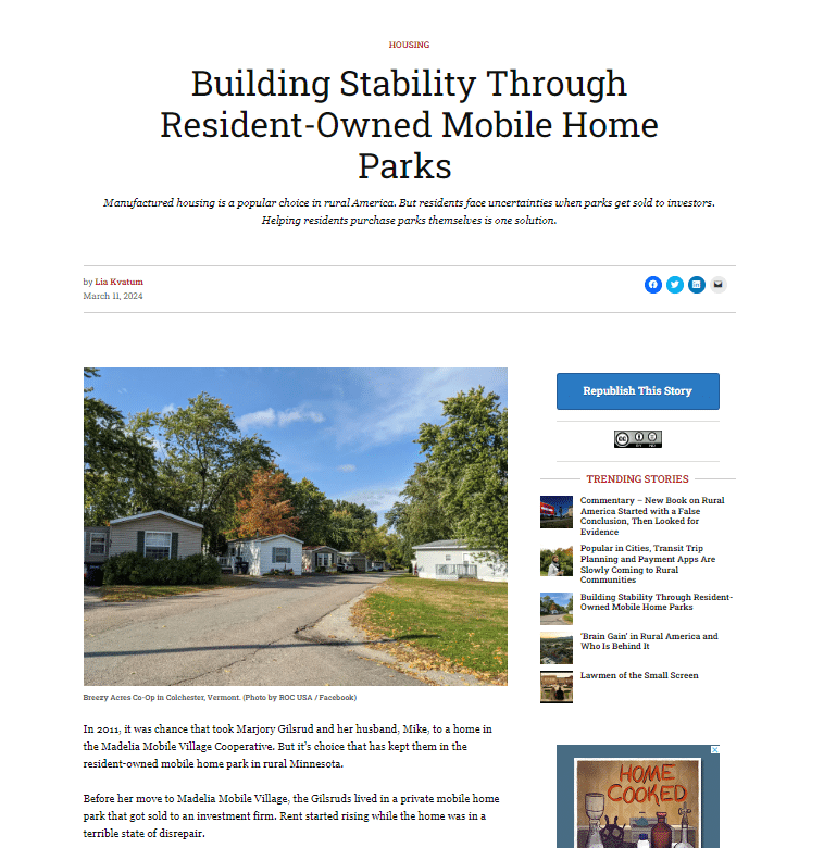 Building Stability Through Resident-Owned Mobile Home Parks - ROC USA®